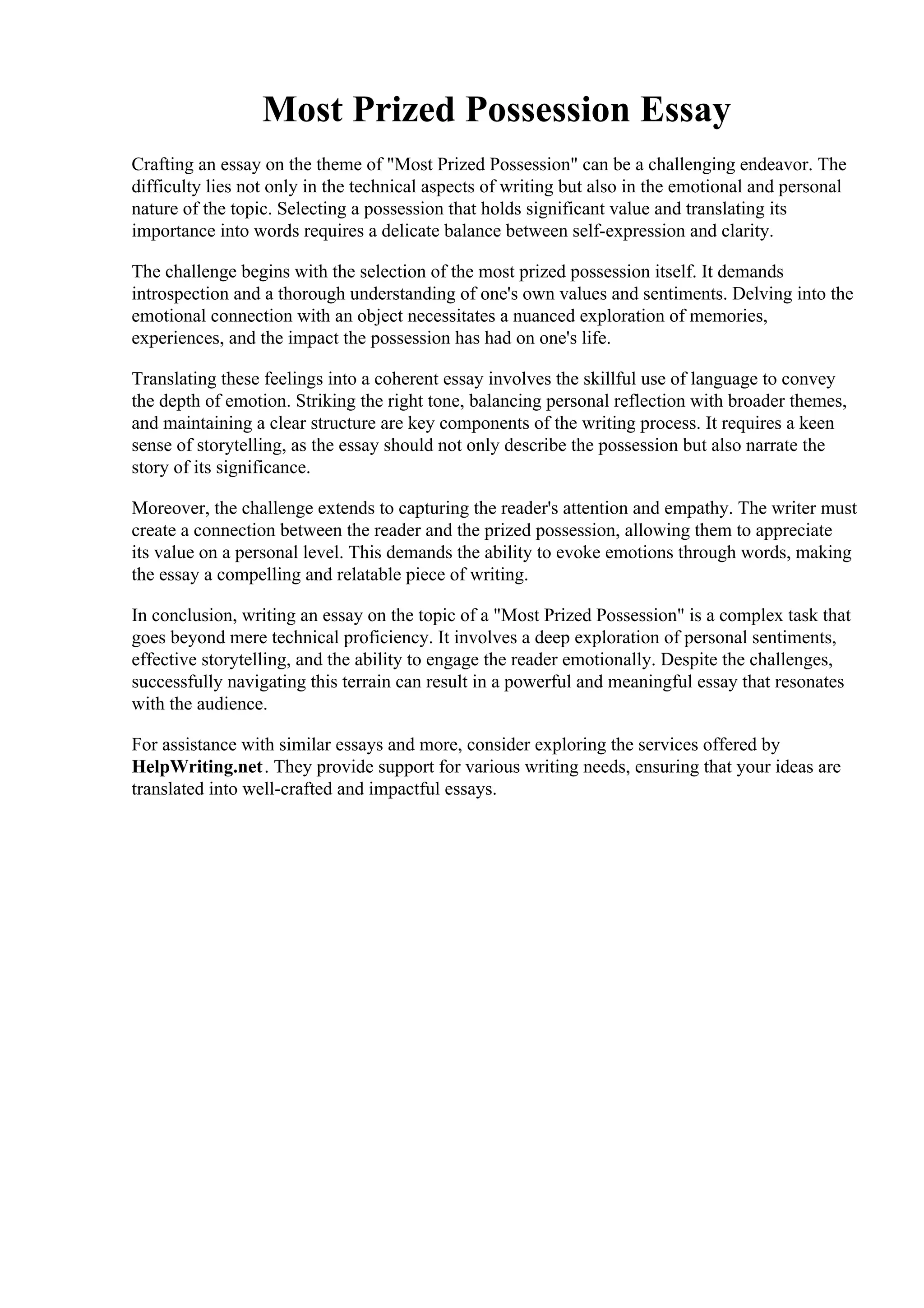 Most Prized Possession Essay. Most precious possession essay. The most ...