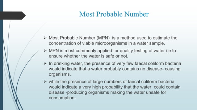 Most probable number (MPN) method | PPTX | Chemistry | Science