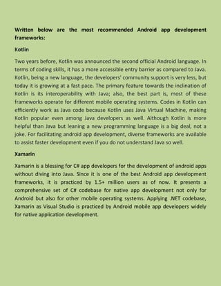 Most recommended android app development frameworks for app development | PDF