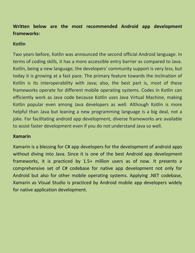 Most recommended android app development frameworks for app development ...