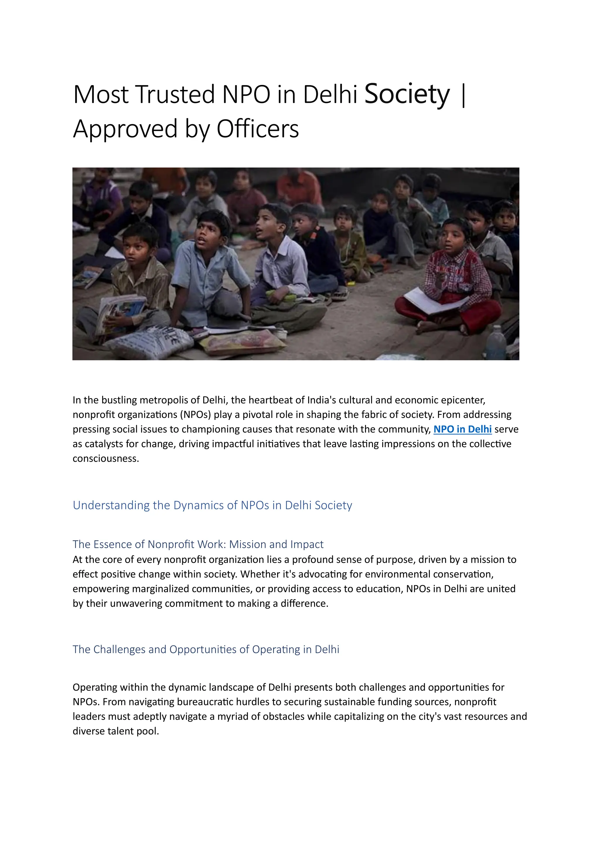 Most Trusted NPO in Delhi Society | Approved by Officers | PDF