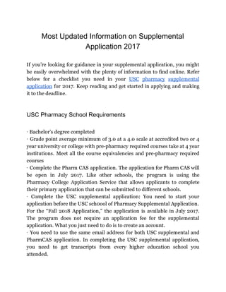 Updated USC Pharmacy Supplemental Application 2017 | PDF