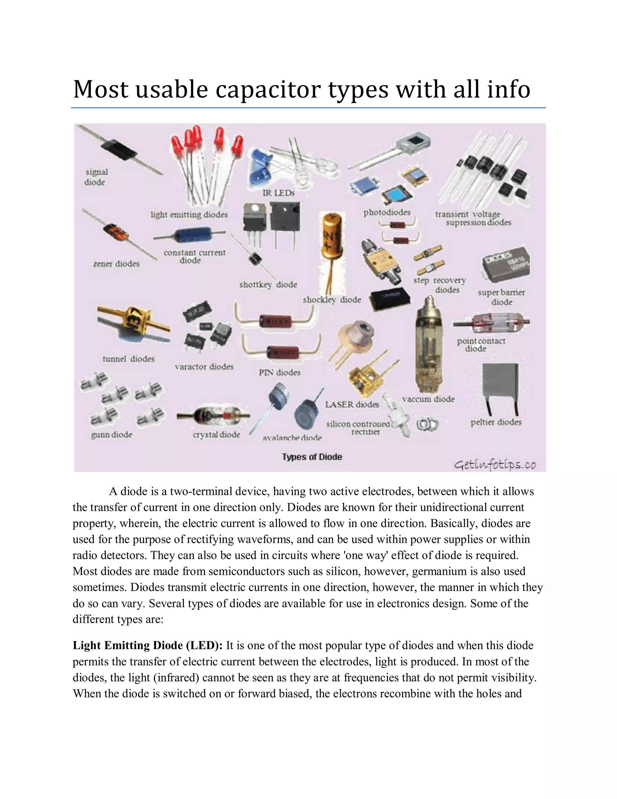 Most usable capasitor types with all info | PDF