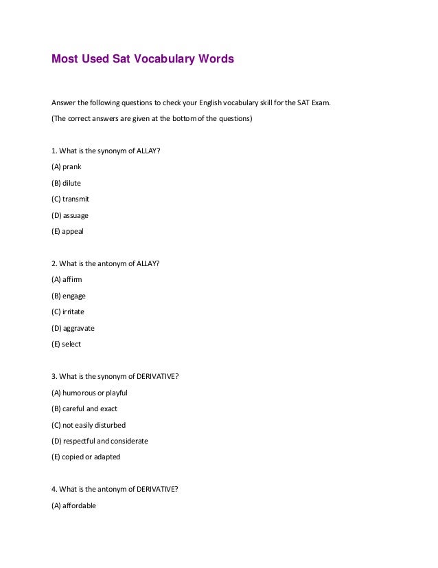 Most Used Sat Vocabulary Words | PDF