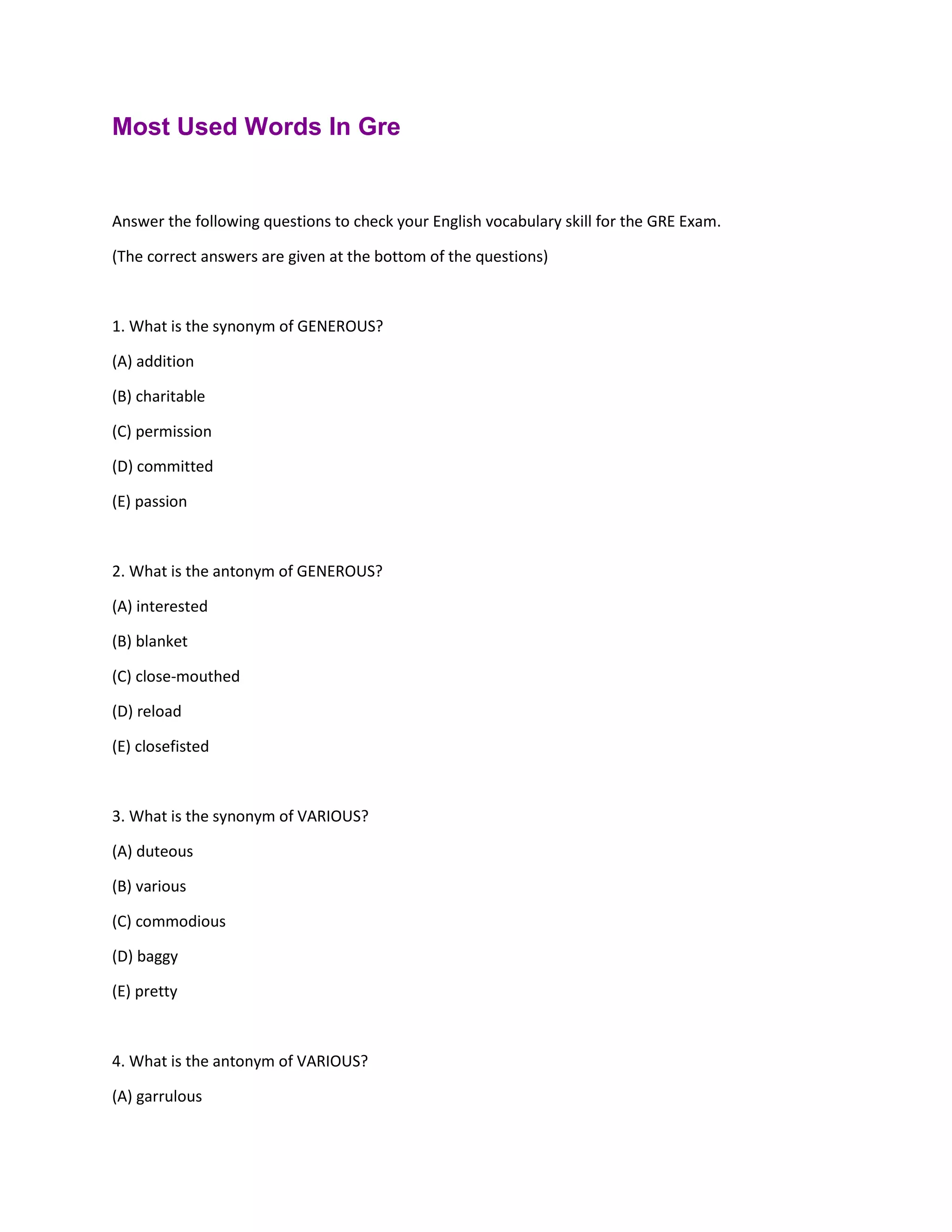 Most Used Words In Gre | PDF | Home & Garden