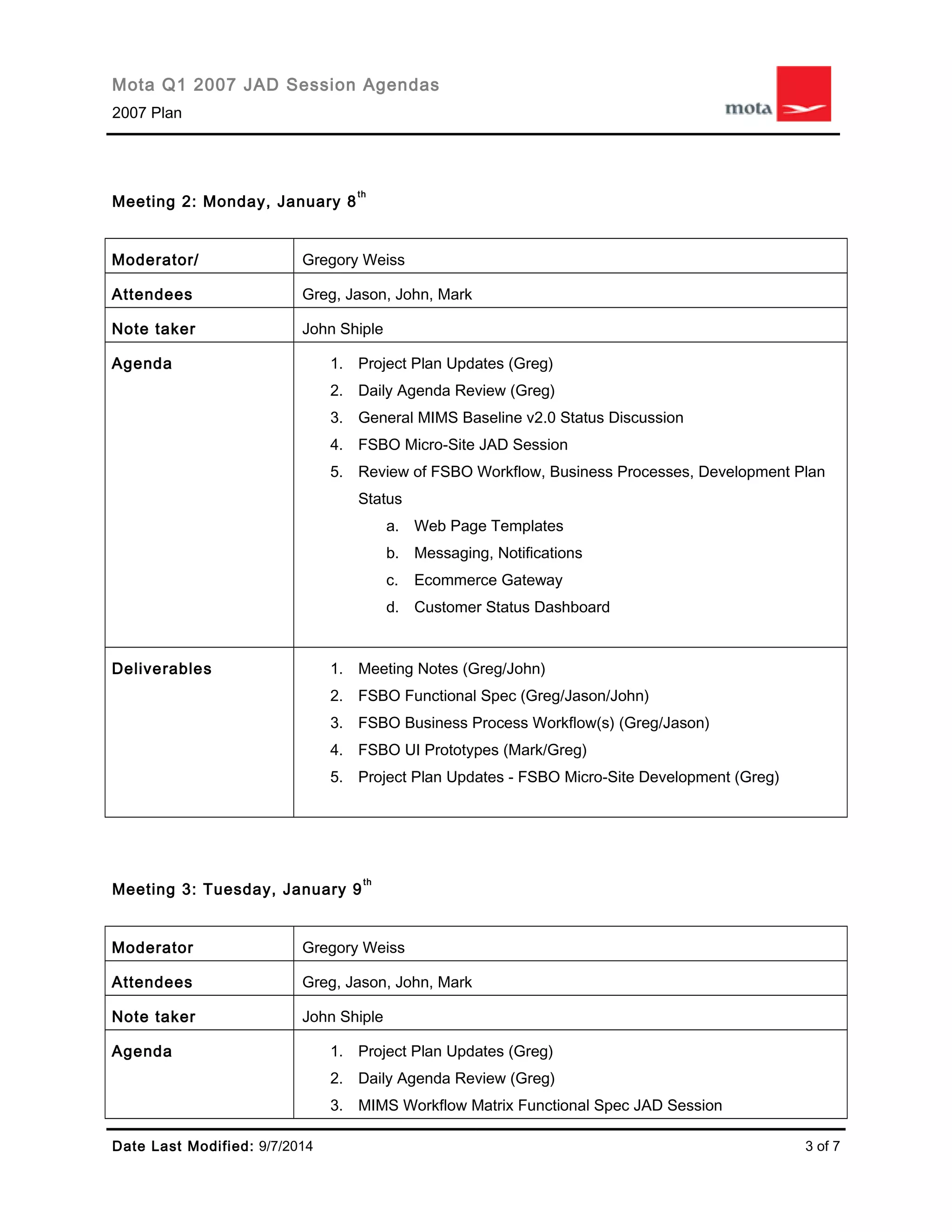 Organizational JAD Session Workshops - Agenda | DOC