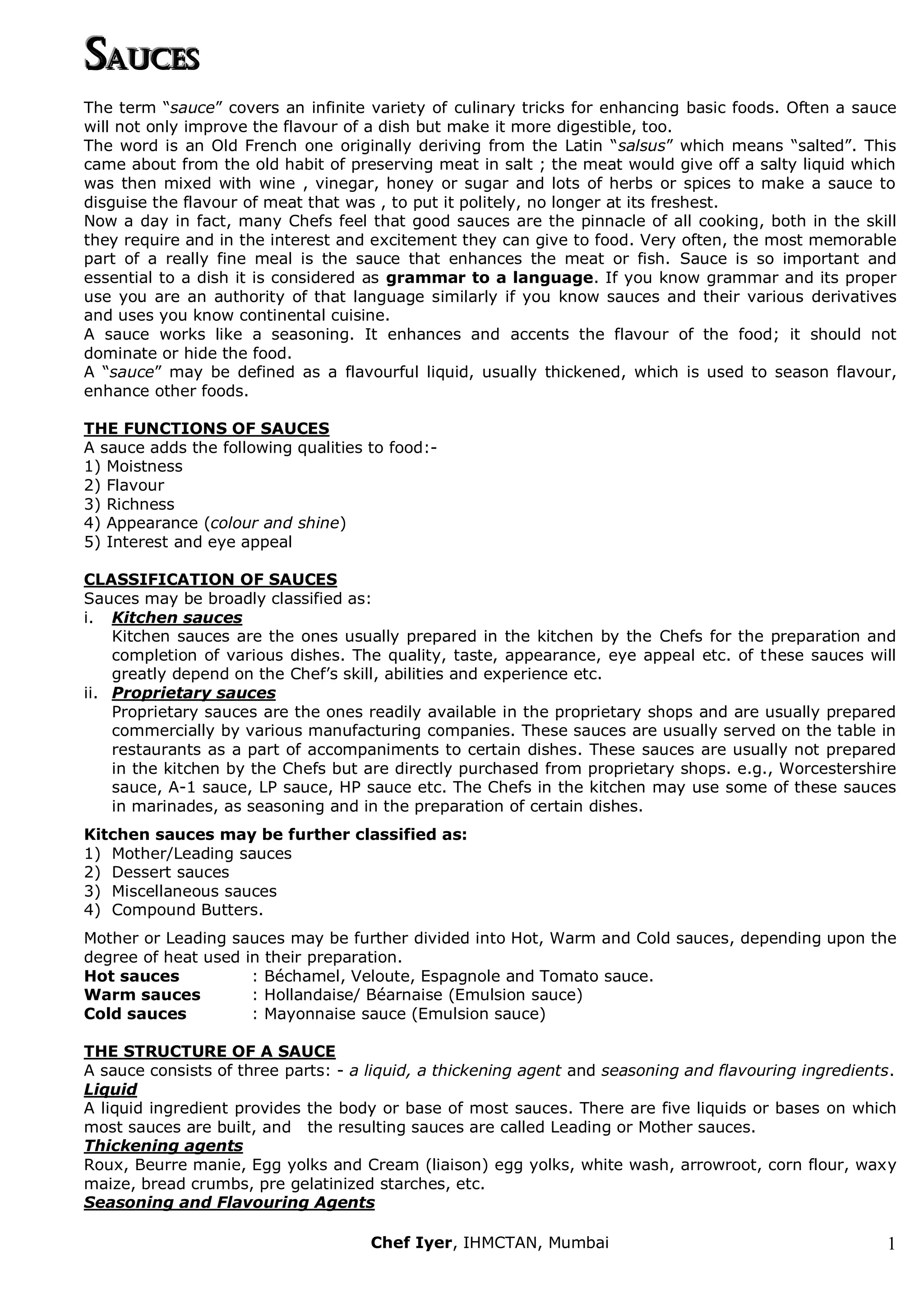 Mother leading sauces and their derivatives | PDF