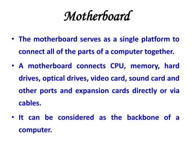 Motherboard | PPTX | Computer Peripherals | Computing