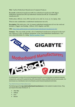 Motherboard manufacturers | DOCX