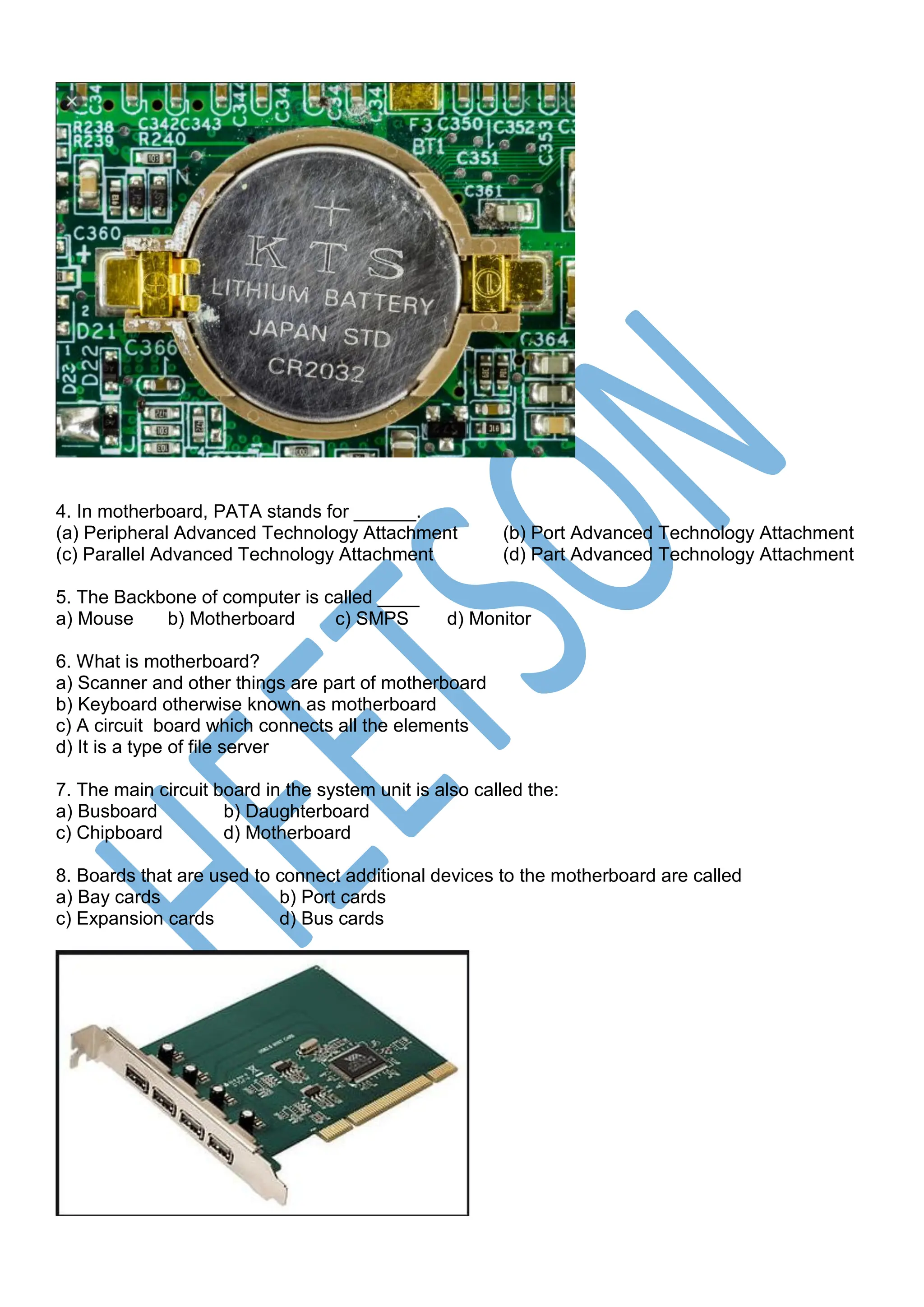 Computer Motherboard Questions and Answers | PDF