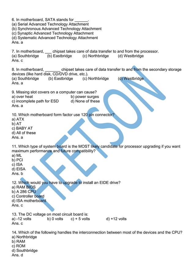 Computer Motherboard Questions and Answers | PDF