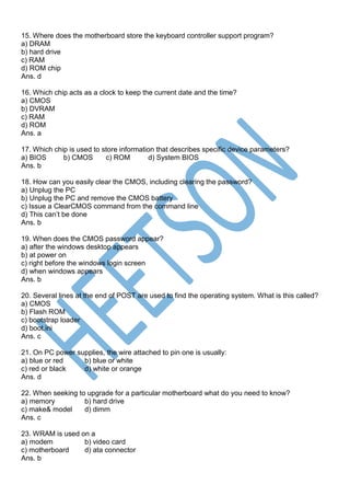 Computer Motherboard Questions and Answers | PDF