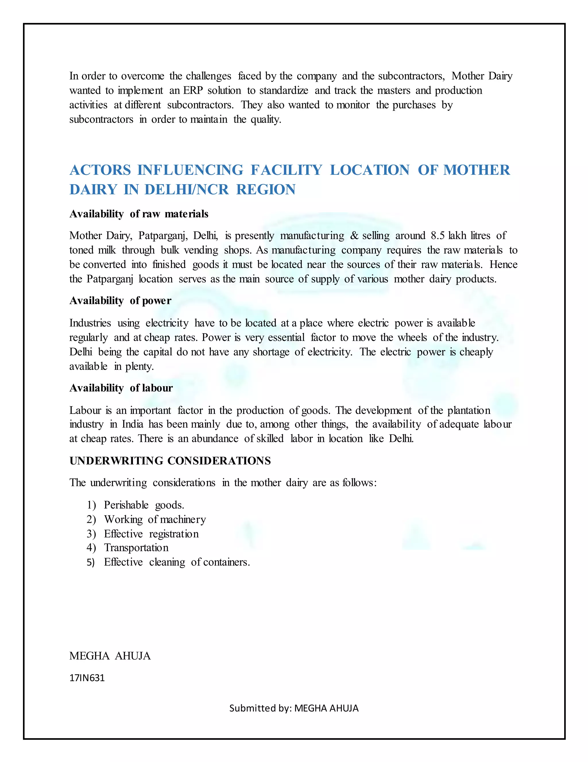 Report on Mother diary | DOCX