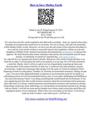 Mother Earth Essay | PDF