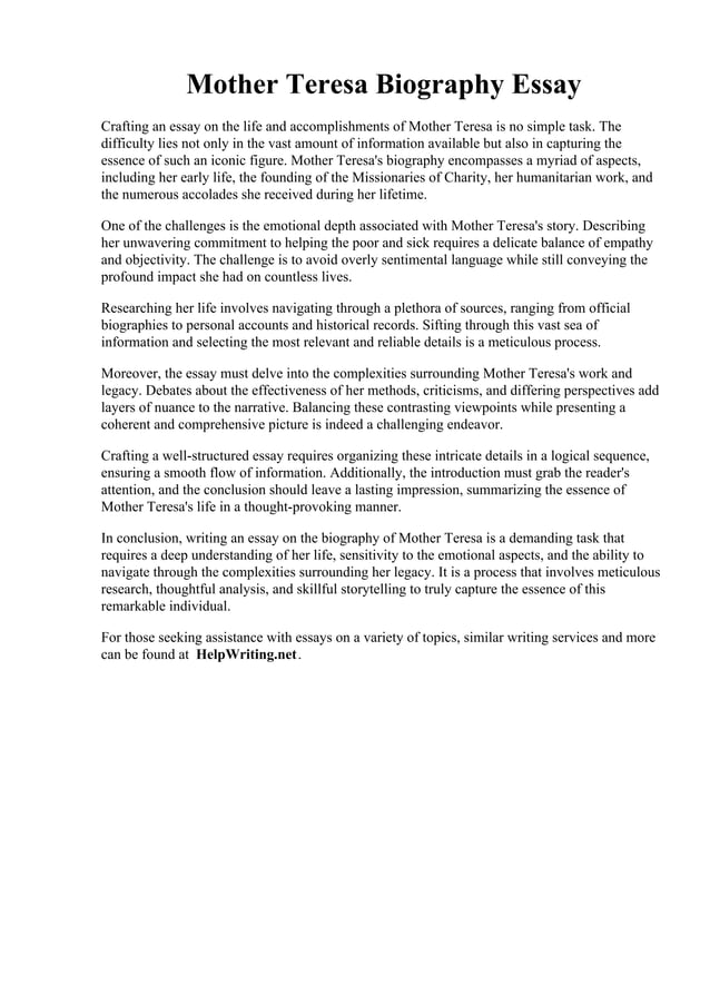 Mother Teresa Biography Essay. Essay on Mother Teresa Bio, Life amp ...