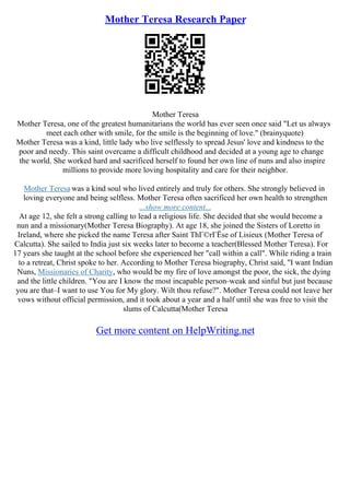 Mother Teresa Essays | PDF