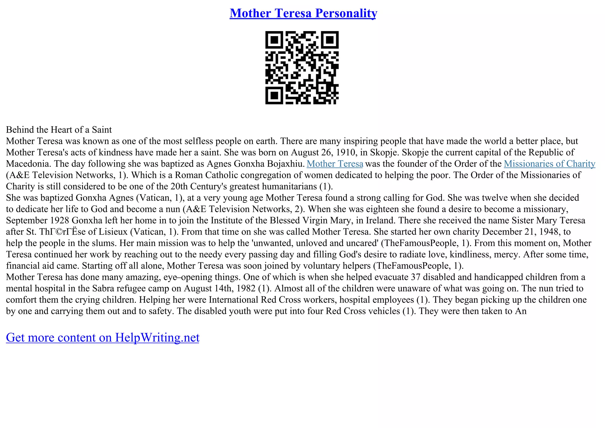 Mother Teresa Personality | PDF