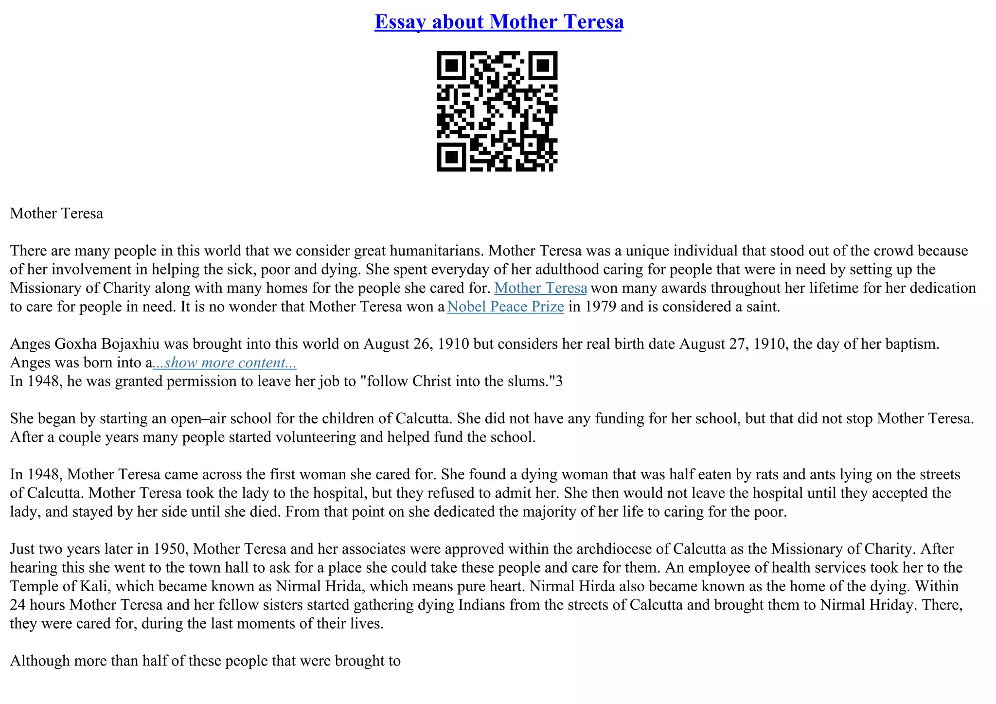 Mother Teresa Personality | PDF