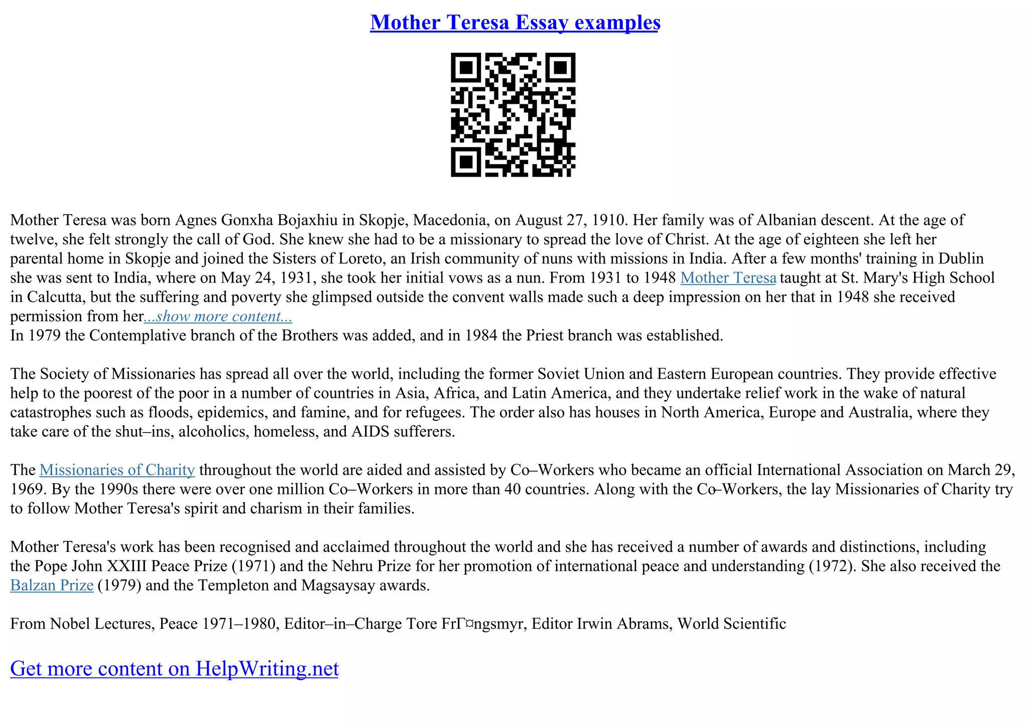 Mother Teresa Personality | PDF
