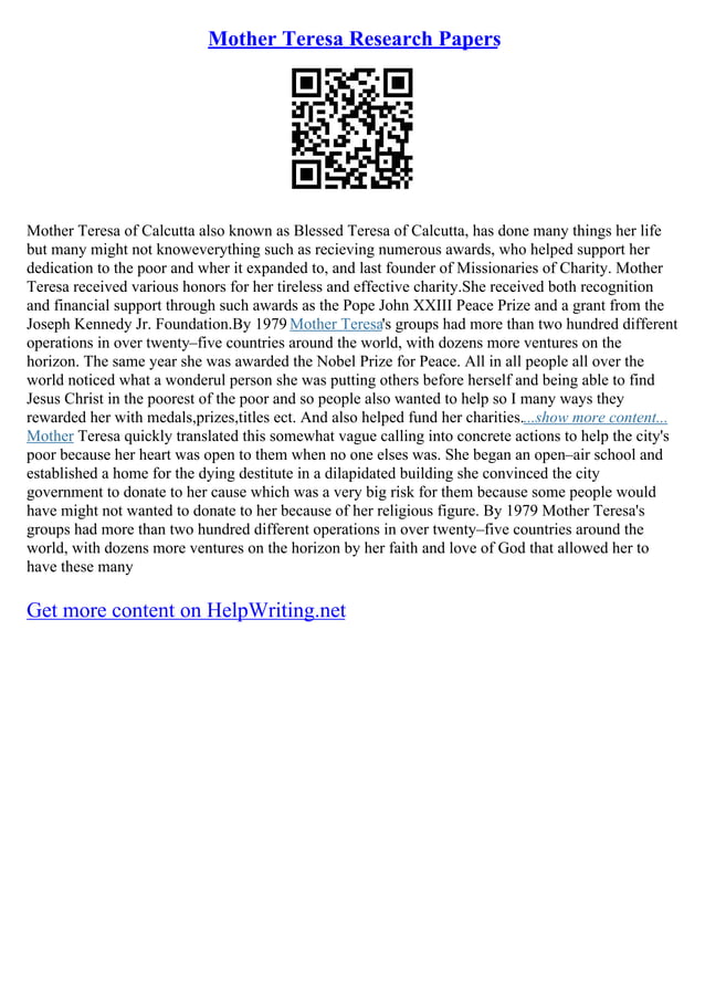 Mother Teresa Research Papers | PDF