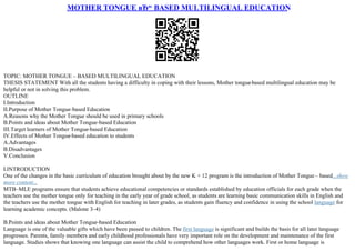 MOTHER TONGUE – BASED MULTILINGUAL EDUCATION | PPT
