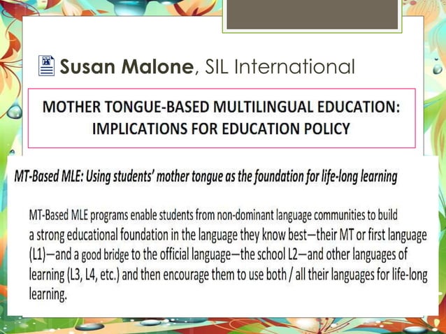 Mother Tongue Based - Multilingual Education (MTB-MLE) in Philippines | PPTX | Education