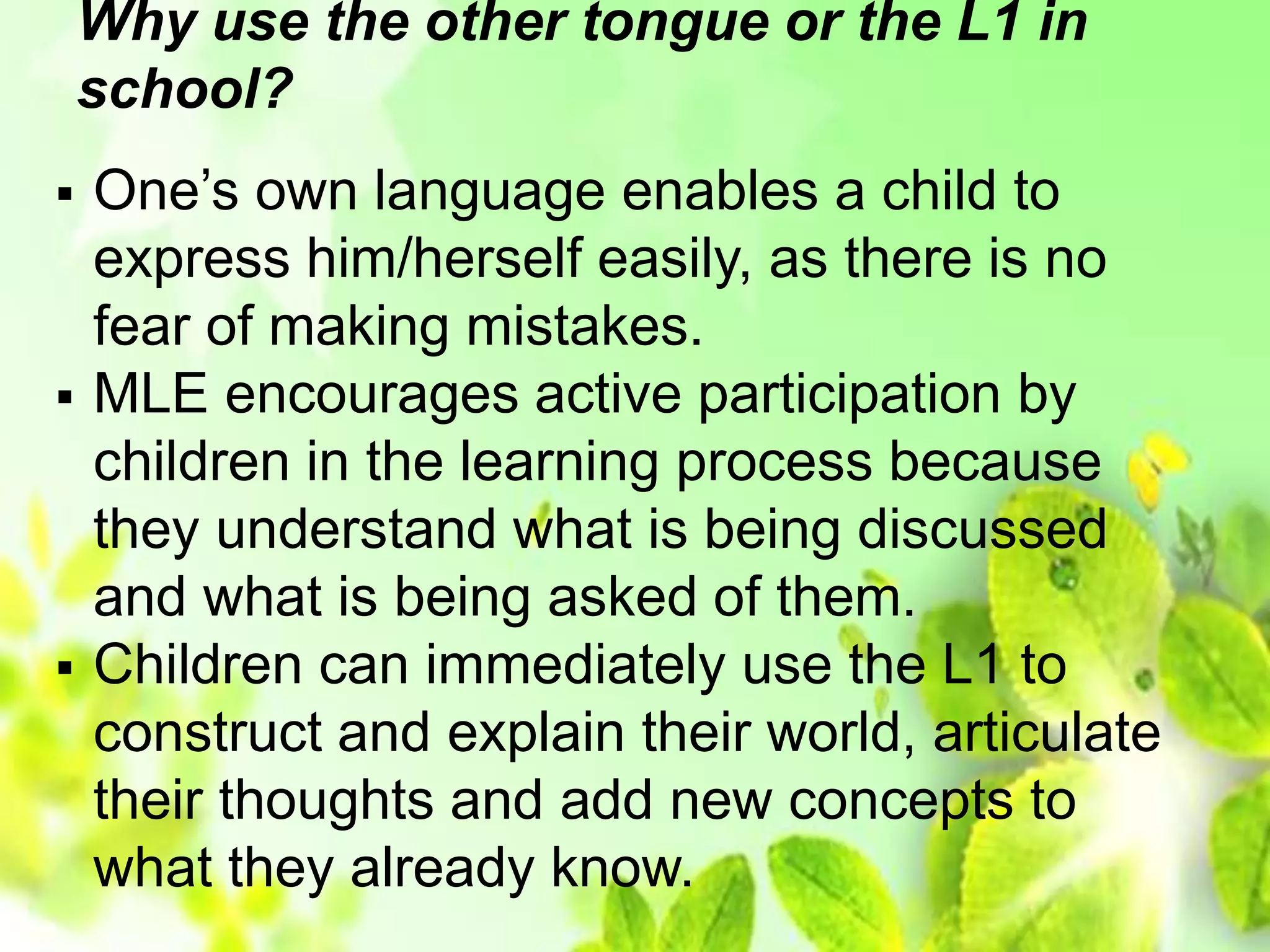 Mother Tongue Multilingual Education (MTB-MLE) | PPTX