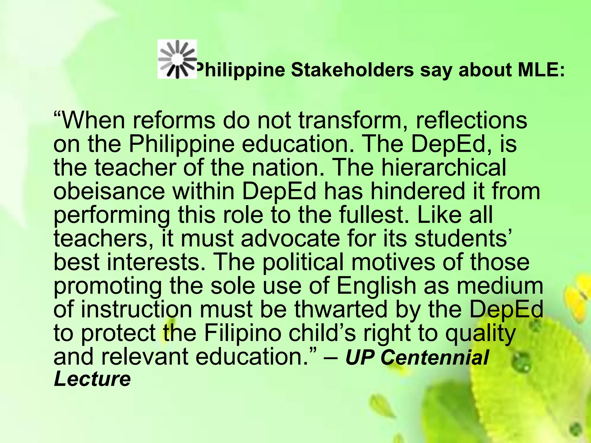 Mother Tongue Multilingual Education (MTB-MLE) | PPTX | Education