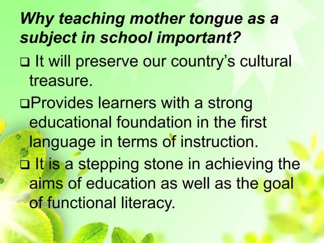 Mother Tongue Multilingual Education (MTB-MLE) | PPTX | Education