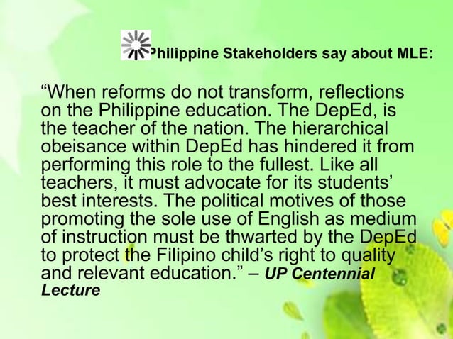 Mother Tongue Multilingual Education (MTB-MLE) | PPTX | Education