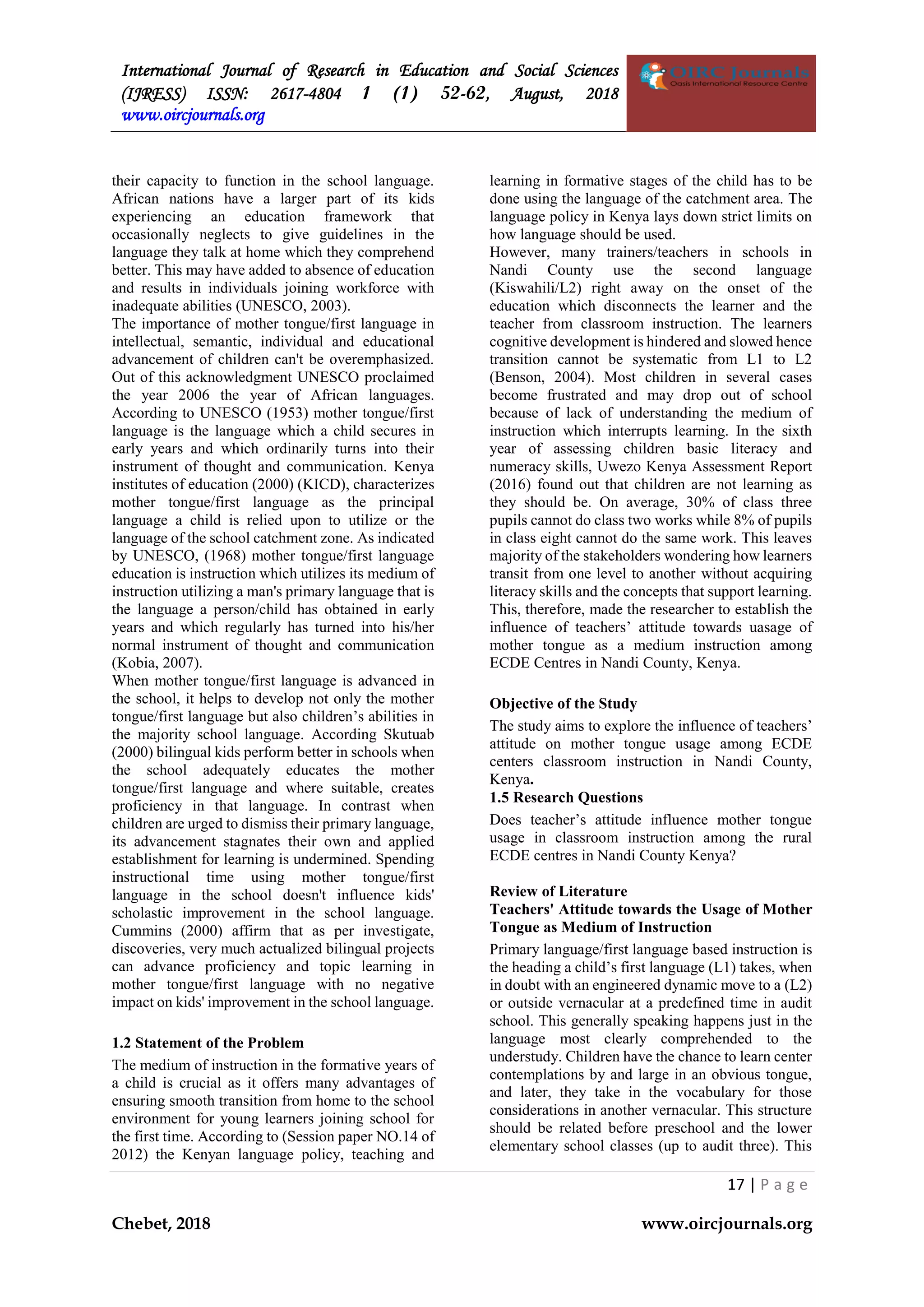 Mother tongue usage and classroom instruction | PDF