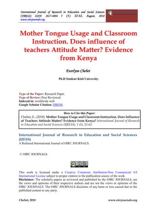 Mother tongue usage and classroom instruction | PDF