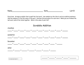 Mother to tigers 6 4 spelling scrabble addition | DOC