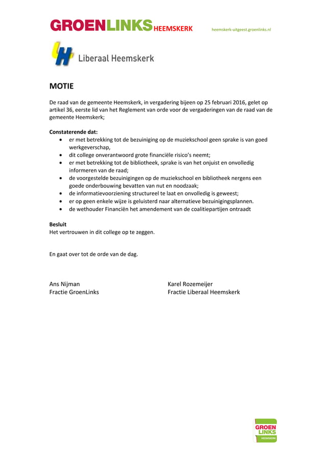 Motie van wantrouwen Liberaal Heemskerk - GroenLinks | DOC