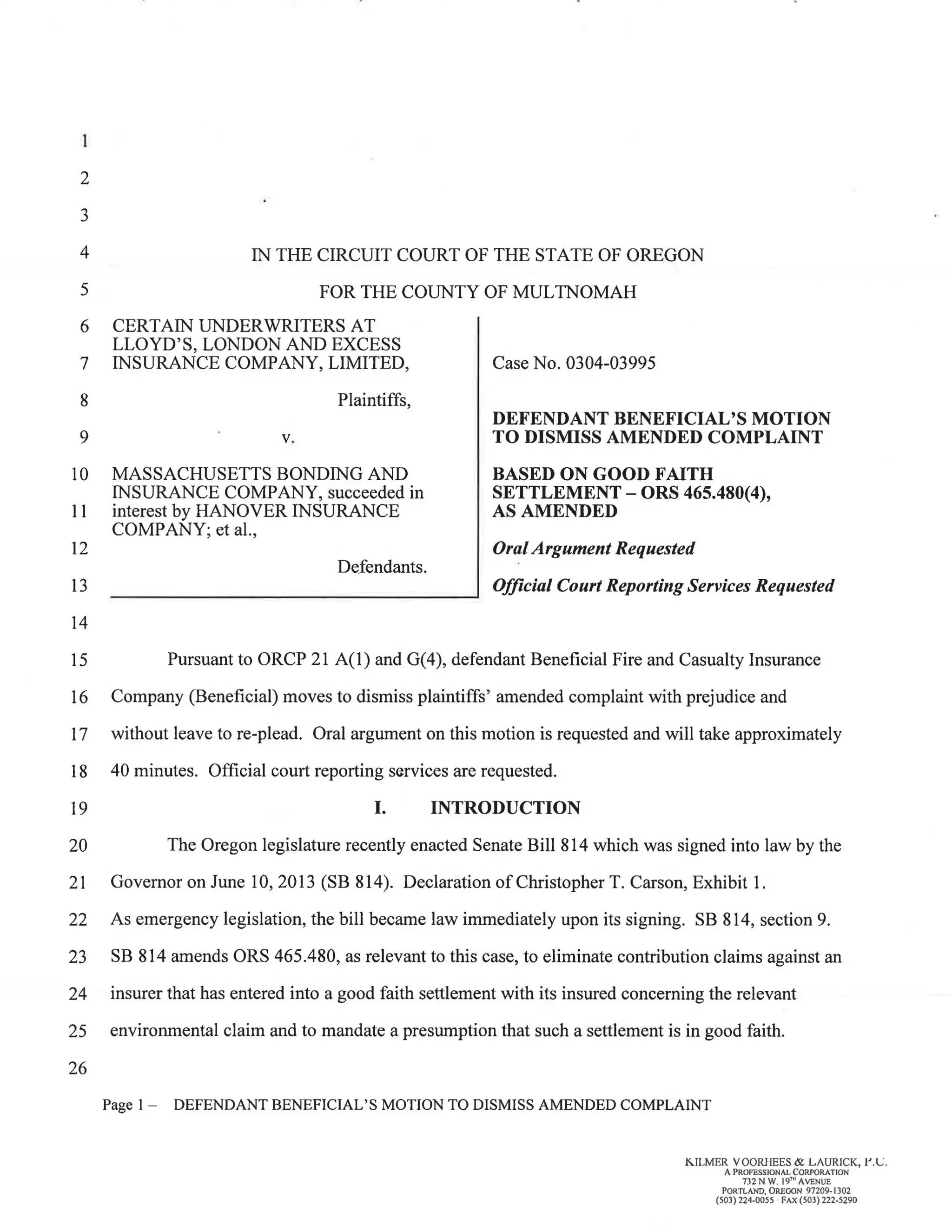 Beneficial Motion to Dismiss Based on SB 814 | PDF