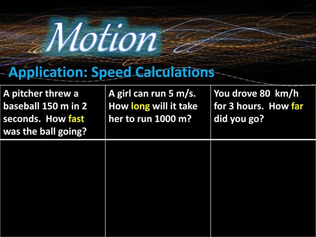 Motion speed velocity acceleration | PPT