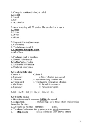 Motion and time objective | DOCX | Physics | Science