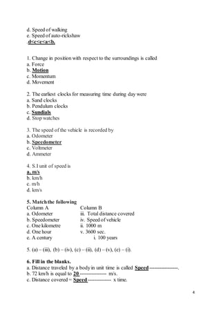 Motion and time objective | DOCX | Physics | Science
