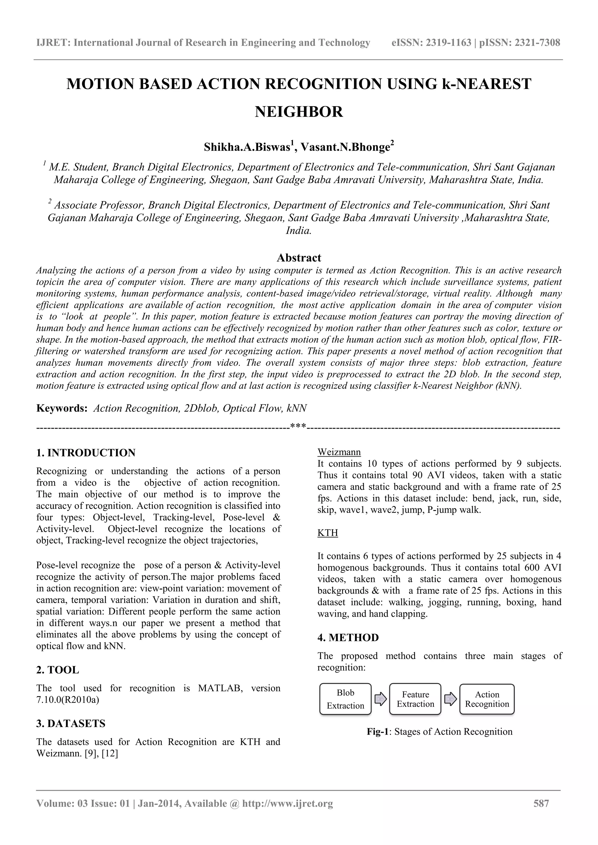 Motion based action recognition using k nearest neighbor | PDF | Video Software | Computer ...