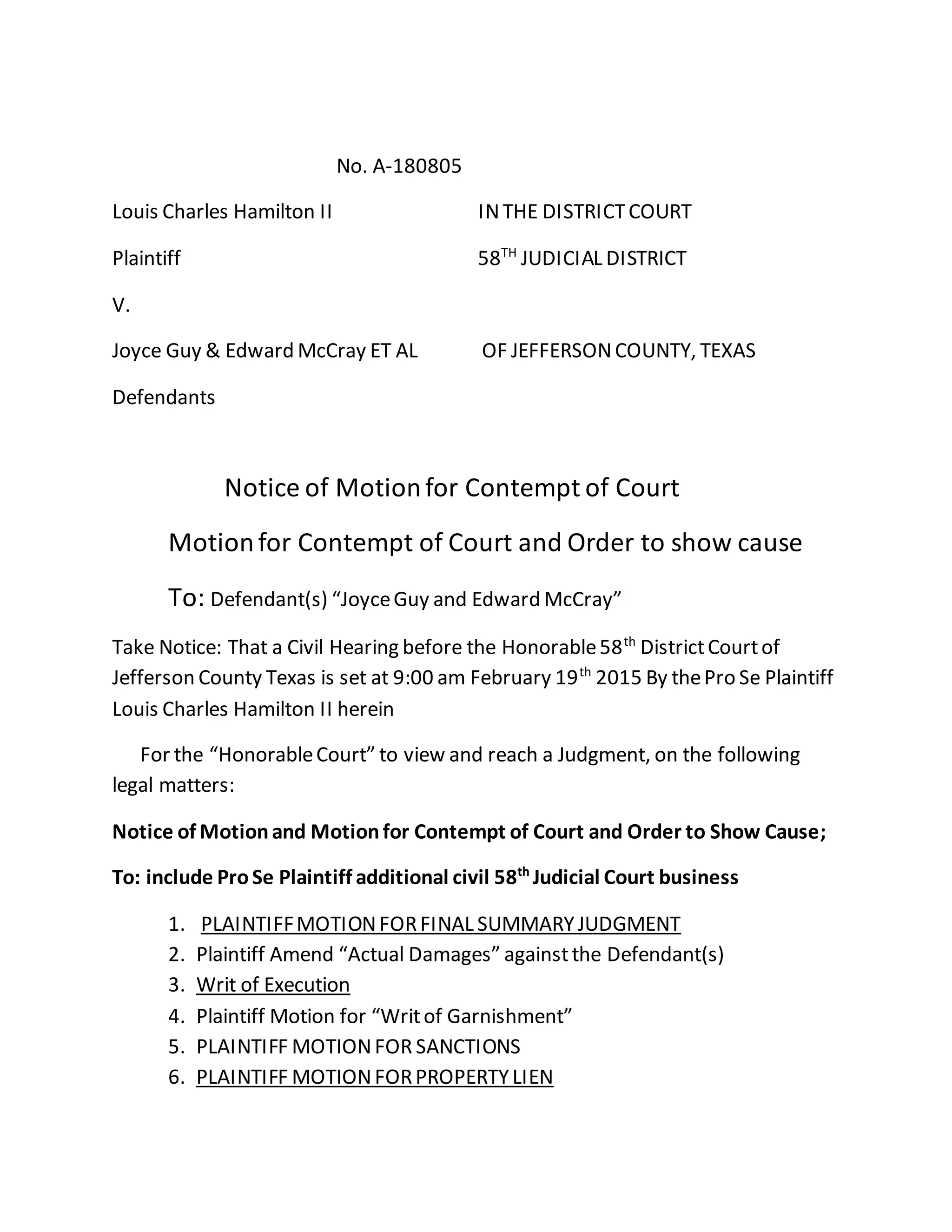 Motion for contempt of court and order to show cause | DOCX