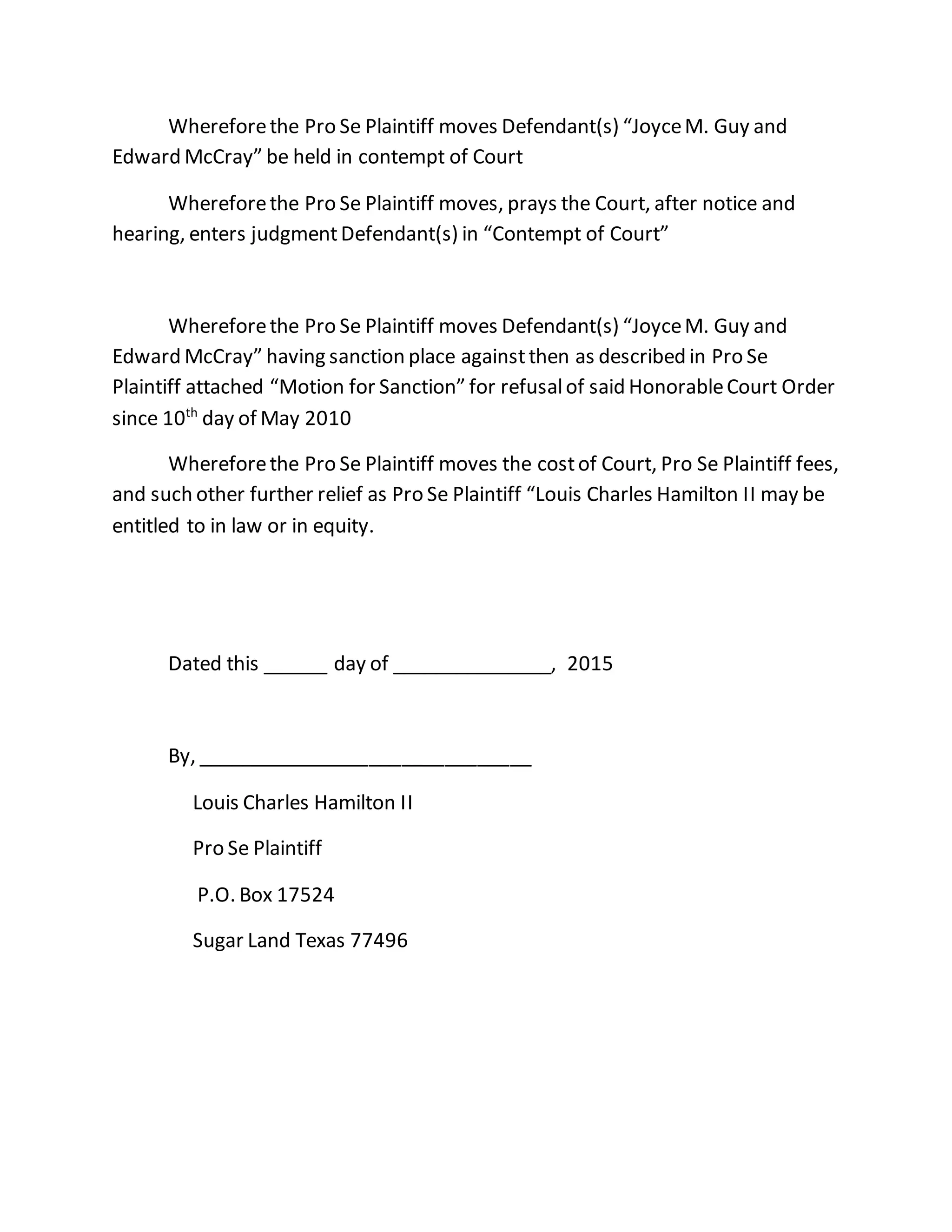 Motion for contempt of court and order to show cause | DOCX