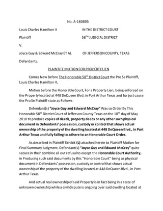 Motion for property lien | DOCX