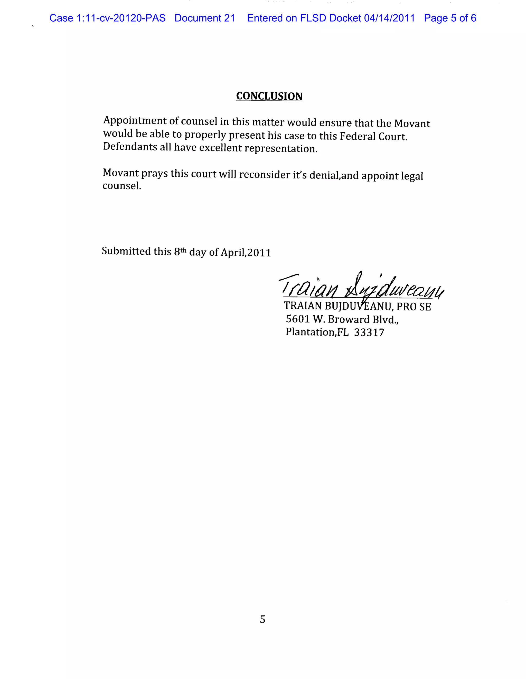 Motion for reconsideration of plaintiff's motion to appoint counsel | PDF