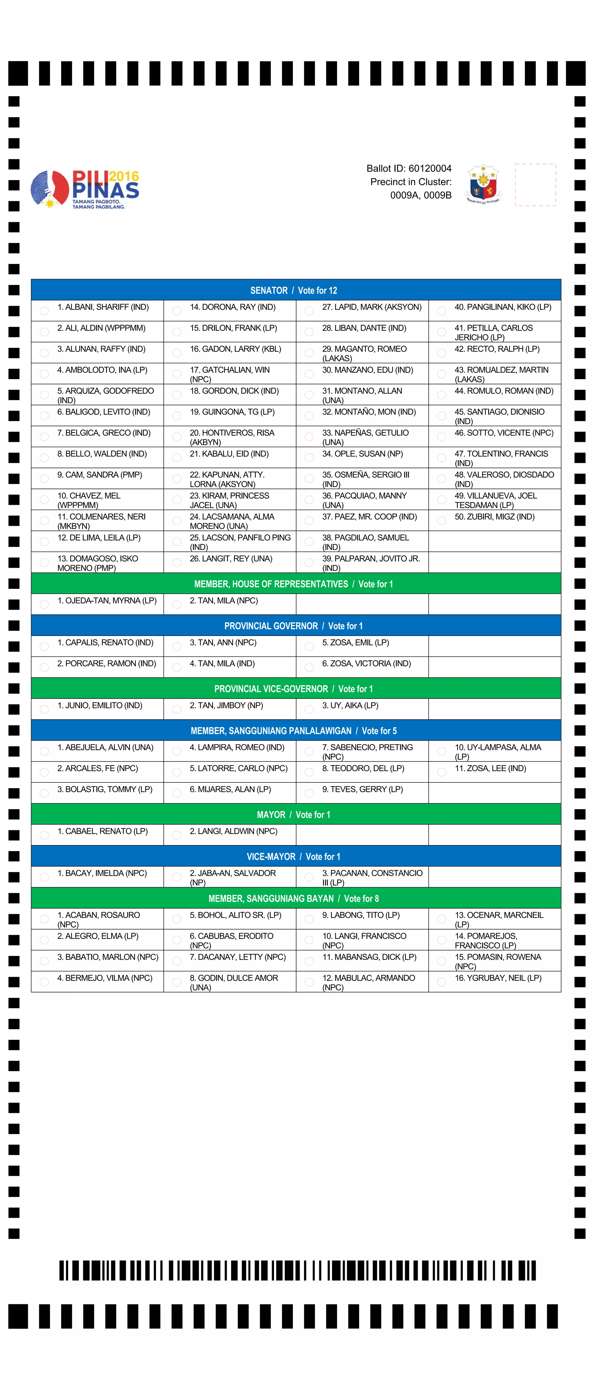 Motiong - 2016 Official Ballot | PDF