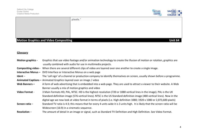 Motion Graphics and Compositing Video Analysis Worksheet | DOCX