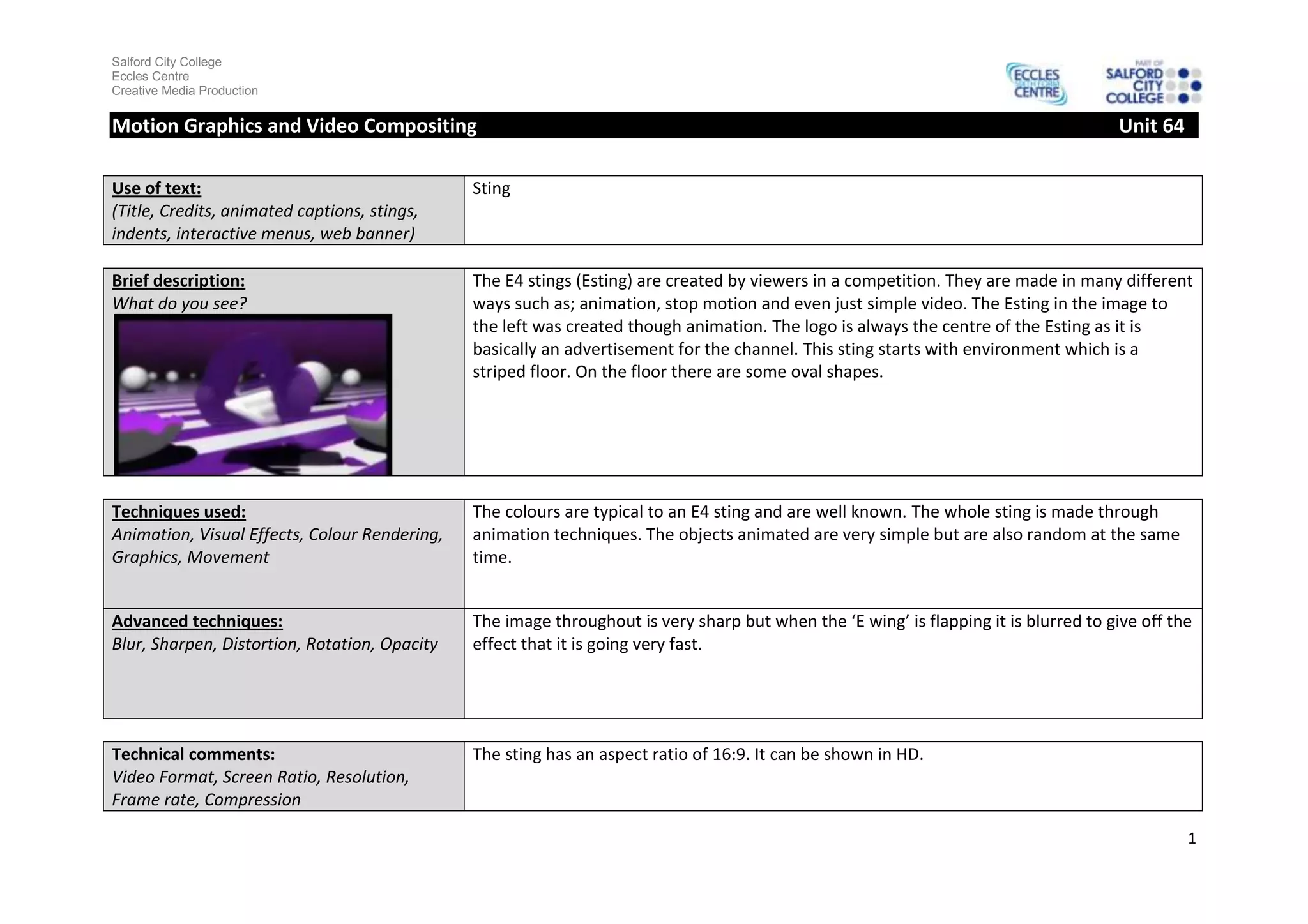 Motion graphics and_compositing_video_analysis_worksheet4 | PPT