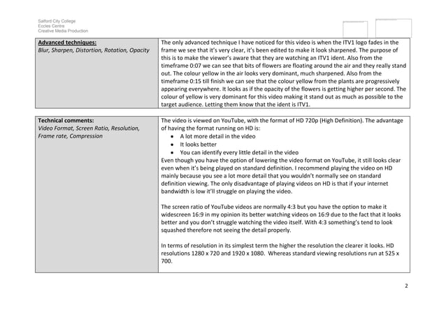 Motion graphics and_compositing_video_analysis_worksheet_itv1 ident | PPT