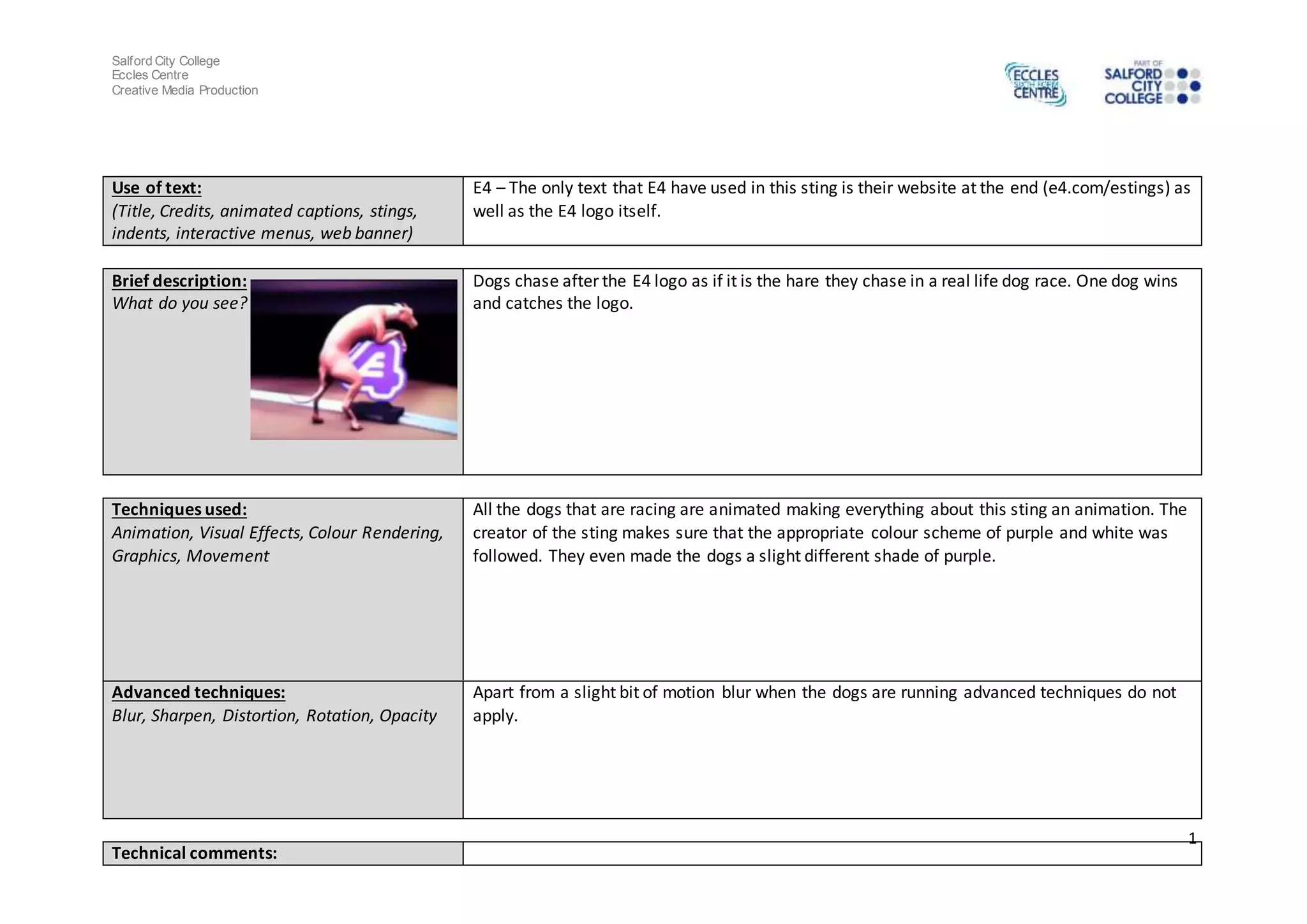 Motion graphics worksheet e4 | DOC | Technology & Computing