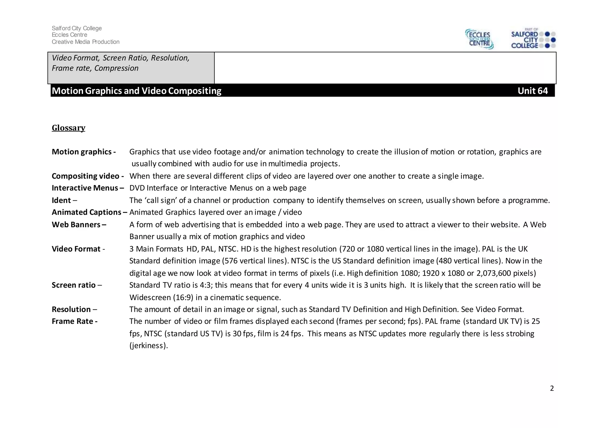 Motion graphics worksheet e4 | DOC | Technology & Computing