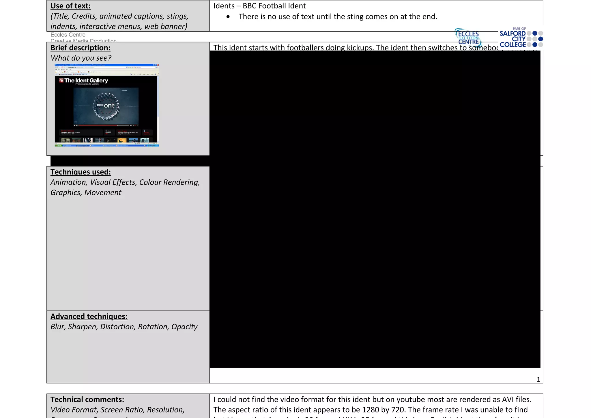 Motion graphics worksheet idents | DOC